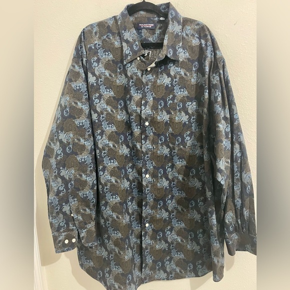 Roundtree & Yorke | Shirts | Mens Blue And Brown Patterned Shirt | Poshmark